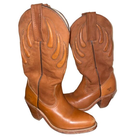 Frye | Shoes | Frye Bear Claw Cowgirl Western Block Heel Boots Cognac ...